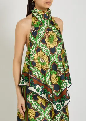 ALEMAIS Liana Printed Silk Halterneck Top - Multicoloured
