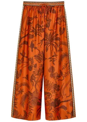 ALEMAIS Alémais Monkey Dance Printed Wide-leg Silk Trousers - Rust