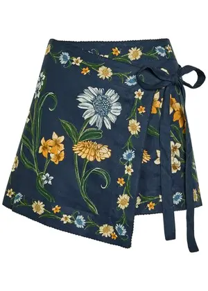 Agua Bendita Luna Floral-print Linen Mini Wrap Skirt - Multicoloured