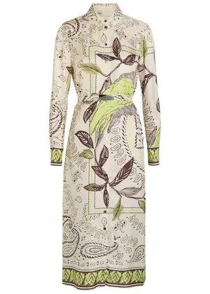 Tory Burch Printed Belted Silk Midi Shirt Dress - Multicoloured