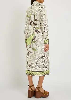 Tory Burch Printed Belted Silk Midi Shirt Dress - Multicoloured