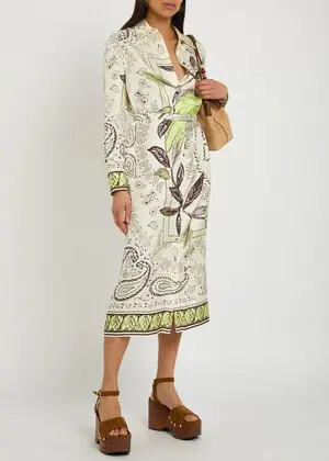 Tory Burch Printed Belted Silk Midi Shirt Dress - Multicoloured