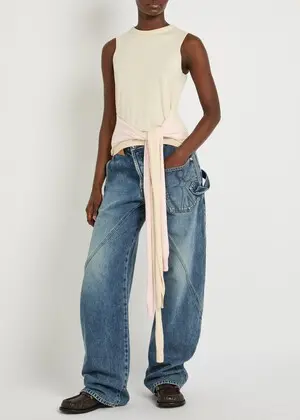 JW Anderson Cotton And Cashmere-blend Tank Top With Tie Detail - Ivory