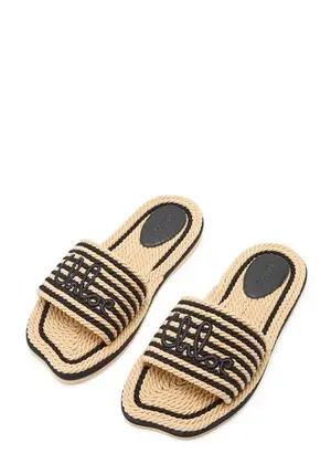 Chloé Striped Woven Sliders - Black