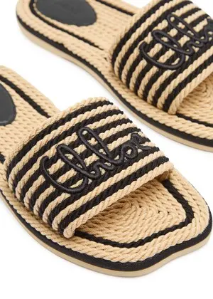 Chloé Striped Woven Sliders - Black