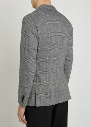 BOSS Hanry Checked Cotton And Linen-wool Blazer - Grey