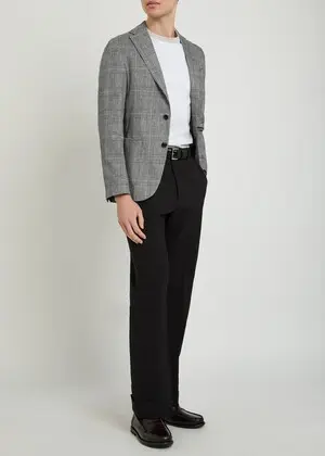 BOSS Hanry Checked Cotton And Linen-wool Blazer - Grey