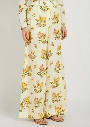 Agua Bendita Tota Floral Linen Wide-leg Trousers - Multicoloured