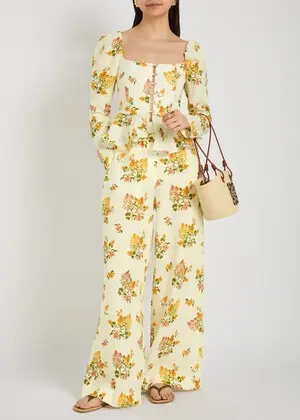 Agua Bendita Tota Floral Linen Wide-leg Trousers - Multicoloured