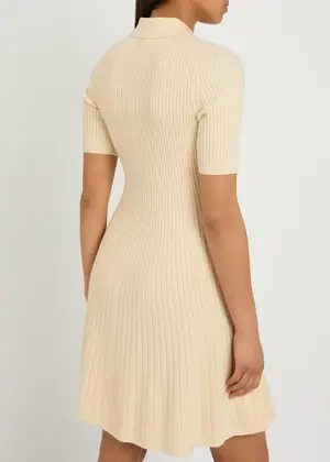 Paige Ribbed Knit Mini Polo Dress - Beige