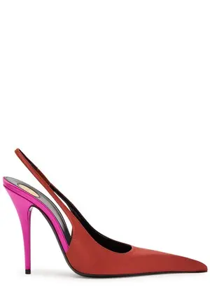 Saint Laurent Deroche 110 Satin Slingback Pumps - Red