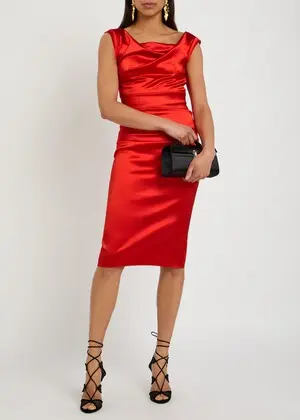 Talbot Runhof Gathe Satin Midi Dress