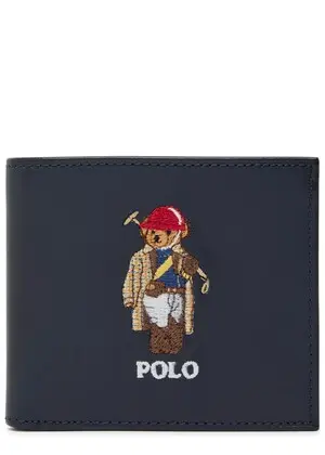 Polo Ralph Lauren Polo Bear Embroidered Leather Wallet - Navy