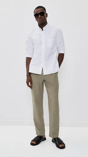 LES DEUX Patrick Linen Pants - Laurel Oak Sand
