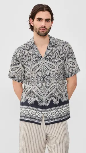 Orlebar Brown Maitan Linen Carnival Shirt - Night Iris