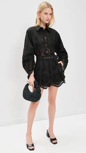HEVRON Raquel Eyelet Top - Black