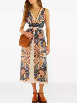 Farm Rio Printed V-neck Midi Dress