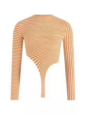 JEAN PAUL GAULTIER Striped Asymmetric Bodysuit