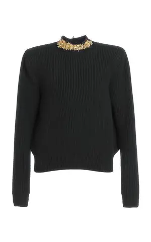 Balmain Wool-cashmere Embellished Sweater - Black