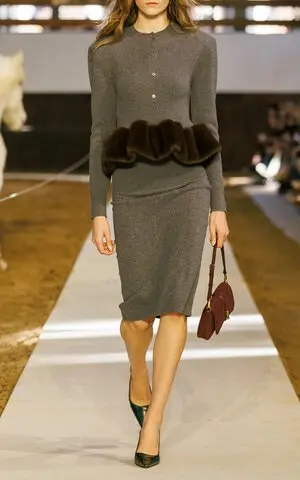Stella McCartney Wool Fur-trimmed Crewneck Sweater - Grey