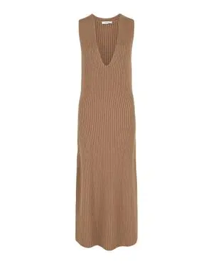 FERRAGAMO Sleeveless Ribbed Knit Dress - Beige