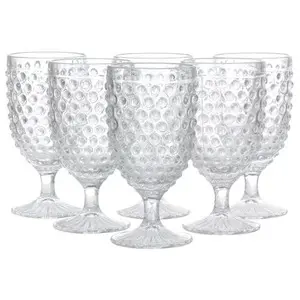 MARTHA STEWART 6 Piece 14.2 Ounce Glass Hobnail Goblet Drinkware Set - Clear