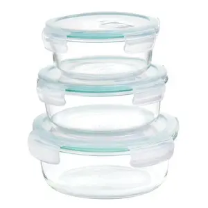 MARTHA STEWART 6 Piece Round Glass Storage Containers With Leak Proof Lids - Clear