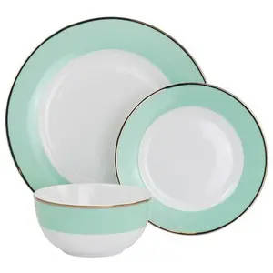 MARTHA STEWART Gold Rimmed 12 Piece Fine Ceramic Dinnerware Set