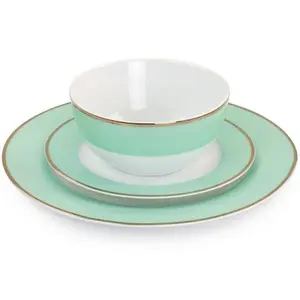 MARTHA STEWART Gold Rimmed 12 Piece Fine Ceramic Dinnerware Set