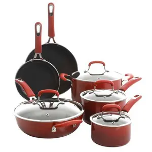 KENMORE ELITE Andover 10 Piece Nonstick Aluminum Cookware Set - Red Gradient