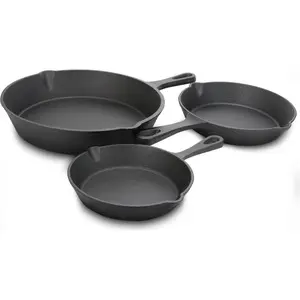 GENERAL STORE Addlestone 3 Piece Preseasoned Cast Iron Skillet Set - Black
