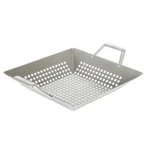 MARTHA STEWART Amber 12 Inch Square Cast Aluminum Bbq Grill Topper With Handles - Silver