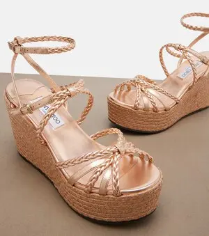 JIMMY CHOO Nyra Braided Leather Espadrille Wedges