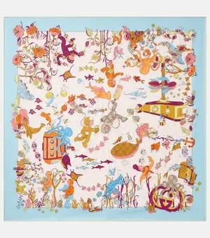 Gucci Gg Printed Silk Twill Scarf - Blue