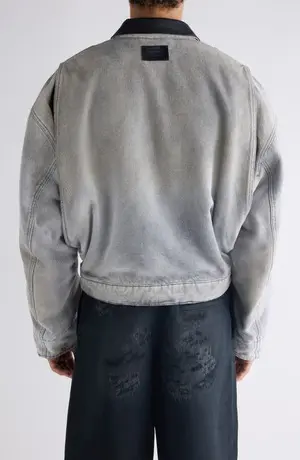 Acne Studios Faded Denim Jacket With Leather Collar - White/black