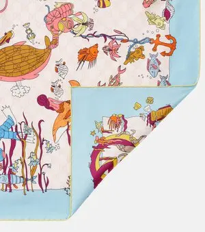 Gucci Gg Printed Silk Twill Scarf - Blue