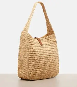 Saint Laurent Le 5 À 7 Large Raffia Shoulder Bag - Beige
