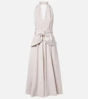 PATOU Striped Halterneck Midi Dress - Beige