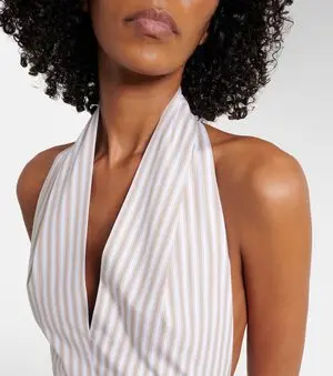 PATOU Striped Halterneck Midi Dress - Beige