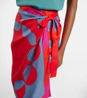 Dries Van Noten Printed Silk Wrap Skirt - Red