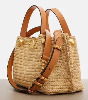 Valentino Garavani Vlogo Raffia Top Handle Bag - Beige