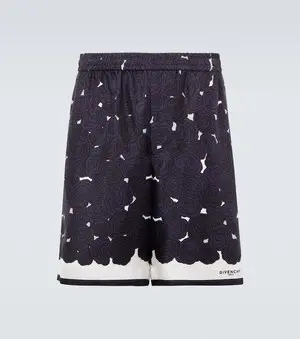 Givenchy Floral Print Silk Twill Shorts - Blue