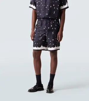 Givenchy Floral Print Silk Twill Shorts - Blue