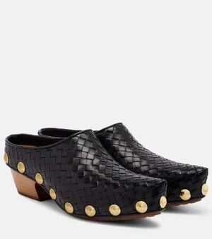 Bottega Veneta Gondola Intrecciato Studded Clogs - Black