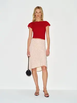 REFORMATION Jensen Knit Top With Flutter Sleeves - Red