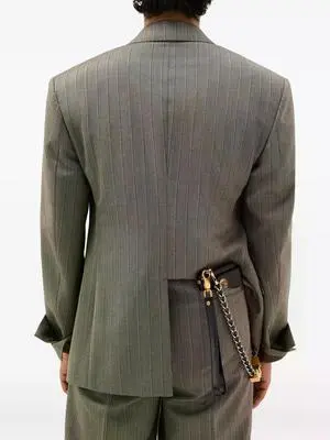 Versace Pinstripe Wool Boxy Blazer - Grey