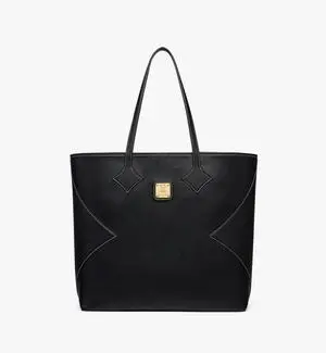 Mcm Calfskin Leather Shopper - Black