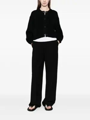 CT PLAGE Cotton Crewneck Cardigan - Black