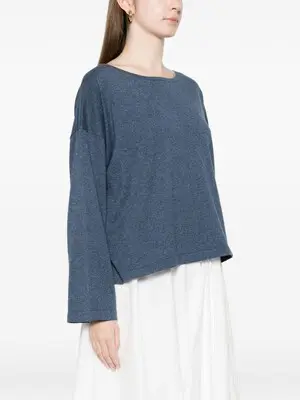 CT PLAGE Cotton Boat Neck Long Sleeve Sweater - Blue