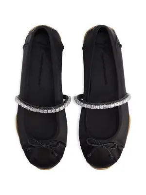 GIUSEPPE ZANOTTI Satin Ballerinas With Rhinestone Band - Black